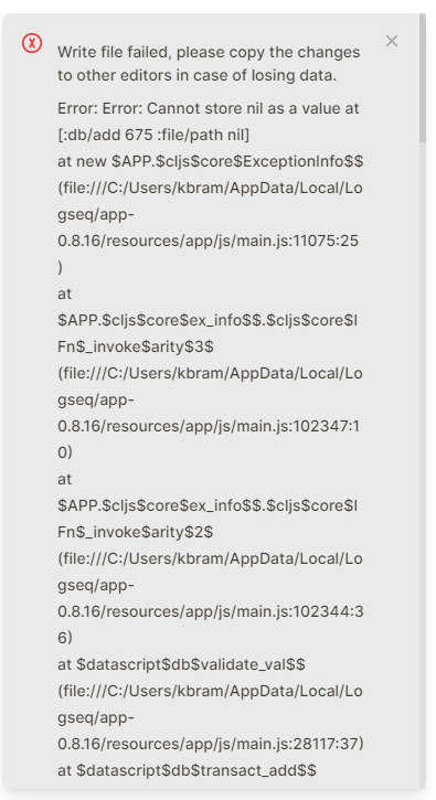 [Cache issue] Error message while searching · Issue #8534 · logseq/logseq · GitHub