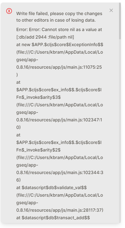 [Cache issue] Error message while searching · Issue #8534 · logseq/logseq · GitHub