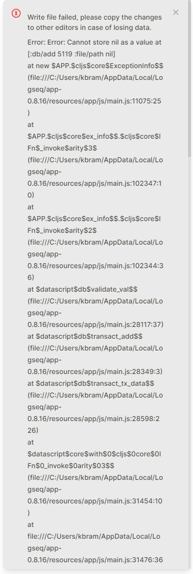 [Cache issue] Error message while searching · Issue #8534 · logseq/logseq · GitHub