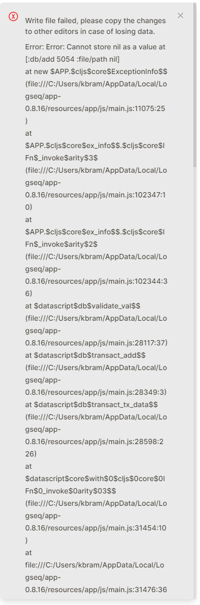 [Cache issue] Error message while searching · Issue #8534 · logseq/logseq · GitHub