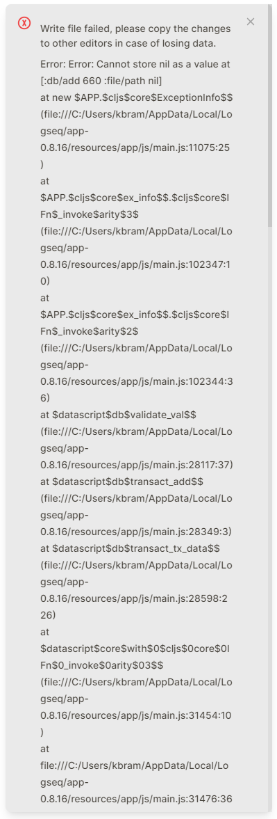 [Cache issue] Error message while searching · Issue #8534 · logseq/logseq · GitHub