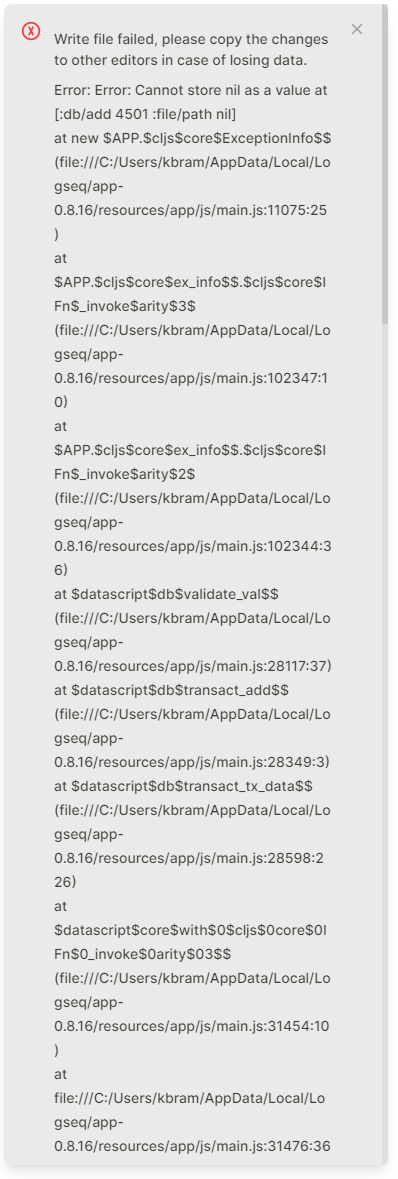 [Cache issue] Error message while searching · Issue #8534 · logseq/logseq · GitHub