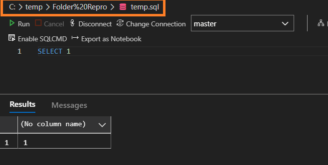 Sql Editor Fails To Execute A Query When A File Path Contains 20 · Issue 13684 · Microsoft 