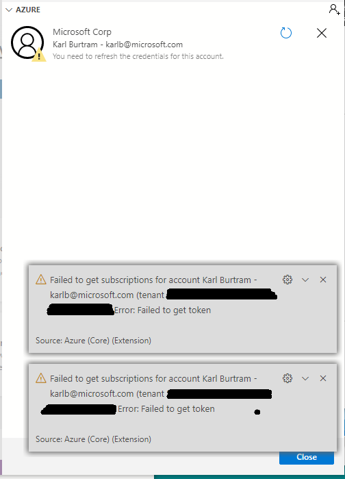 Expanding an expired Account node in the Azure view results in error notifications · Issue ...