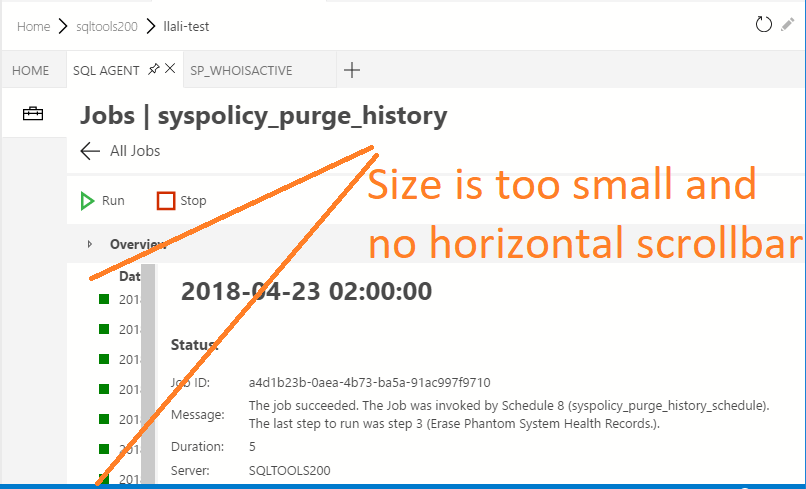 SQL Agent Job History tree view has too small minimum size · Issue ...