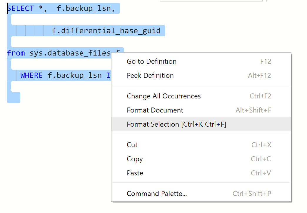 ADD: Format Selection · Issue #1795 · microsoft/azuredatastudio · GitHub