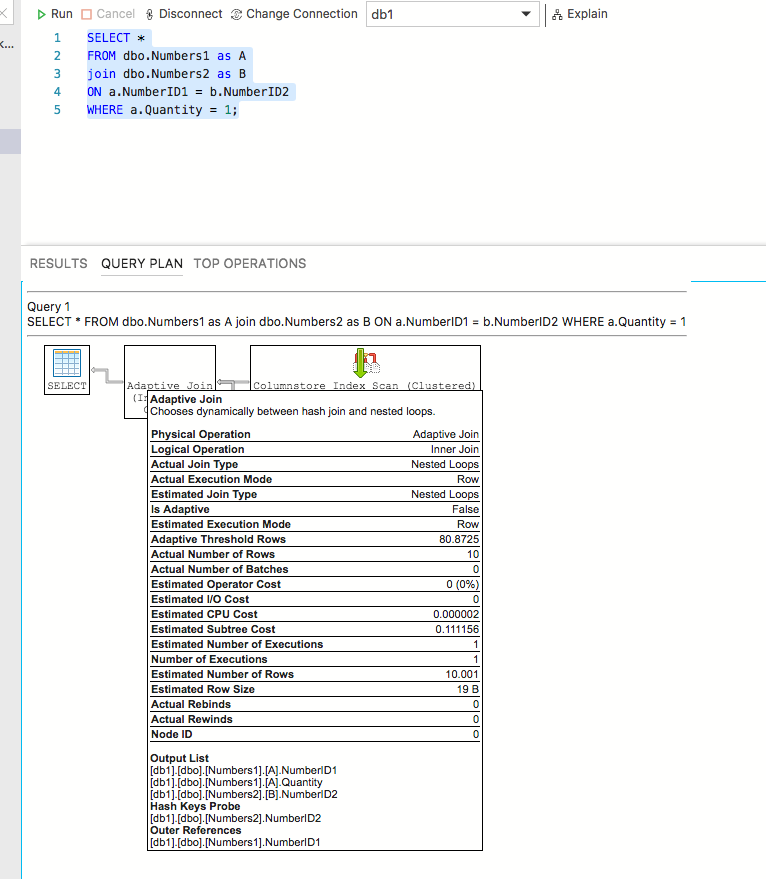 "Run Current Query with Actual Plan" - add "Actual Join Type" for Adaptive Joins as in SSMS ...