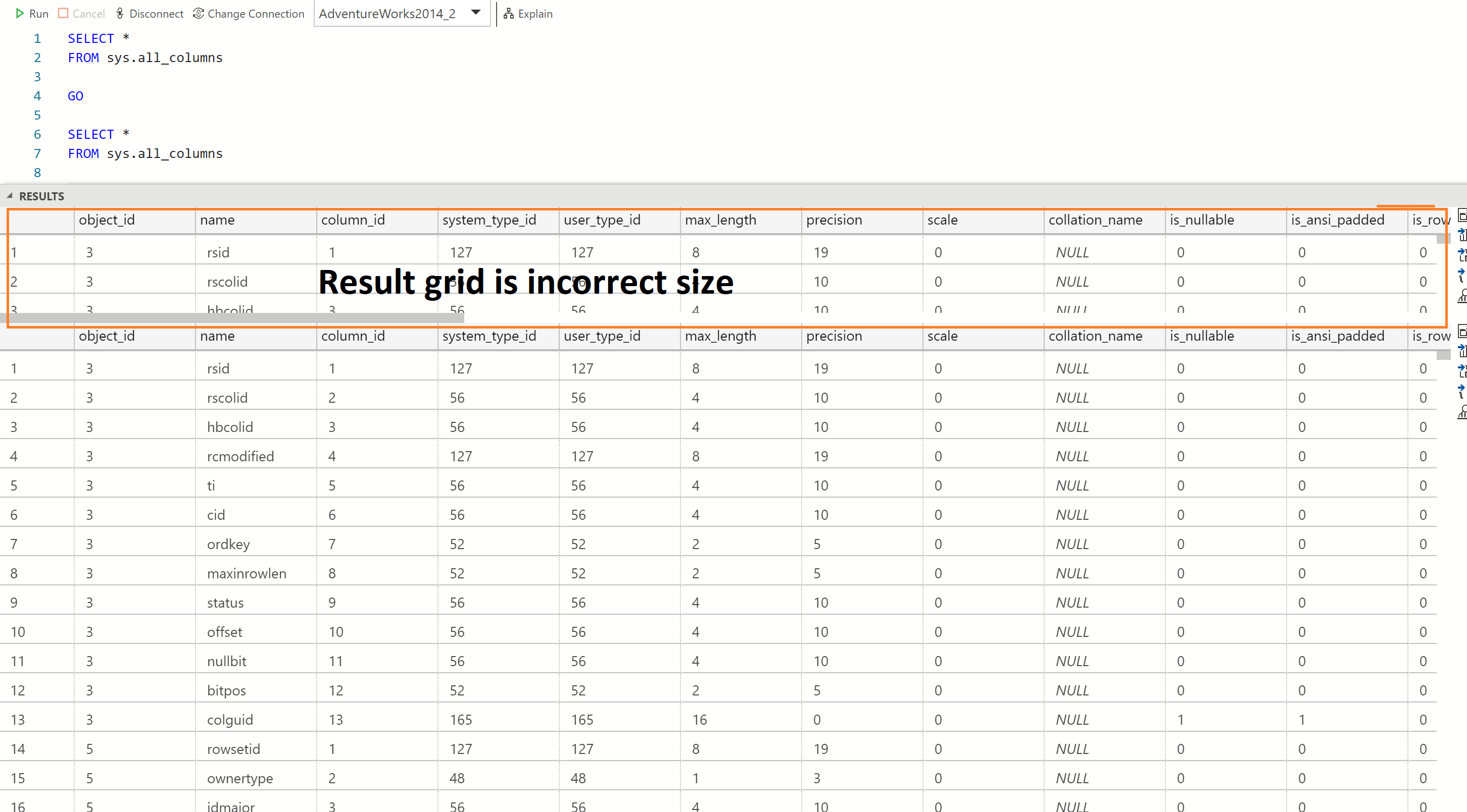 Size of grids is not correct with multiple resultsets · Issue #3600 · microsoft/azuredatastudio ...