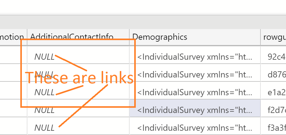 NULL XML values should not be clickable links · Issue #5066 · microsoft/azuredatastudio · GitHub