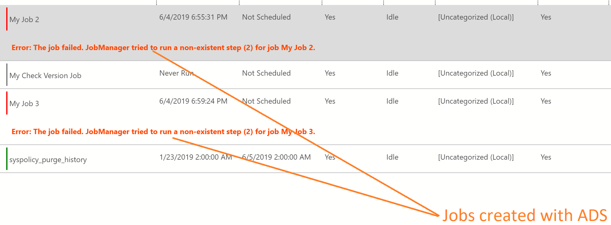 SQL Agent Jobs created using ADS aren't runnable without error · Issue ...
