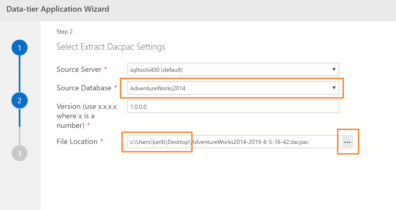 Data-tier Application extract file location resets when changing database · Issue #6606 ...