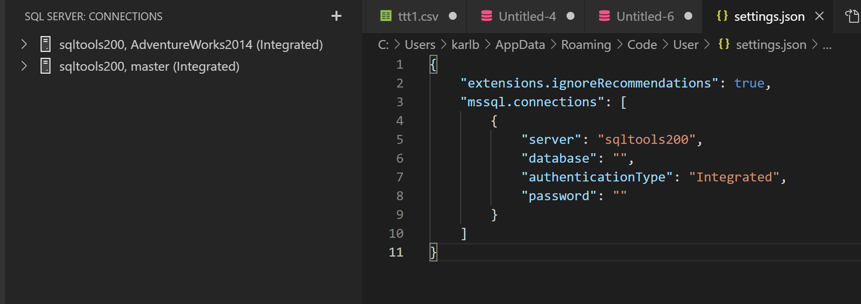 Object Explorer shows connections not in the settings file · Issue ...