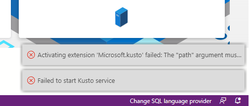 Kusto extension is raising an error on startup on dev builds · Issue #12026 · microsoft ...