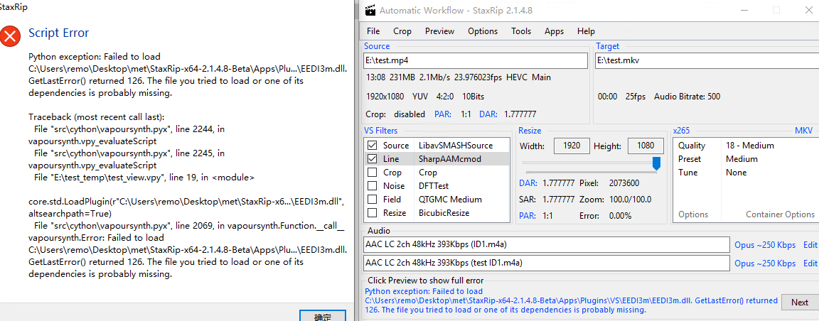 The file you tried to load or one of its dependencies is probably missing · Issue #303 · staxrip ...