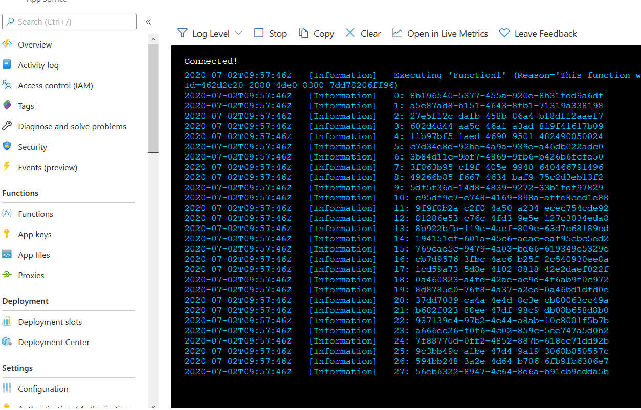 New Azure Functions Management Experience Log Stream Doesnt Log