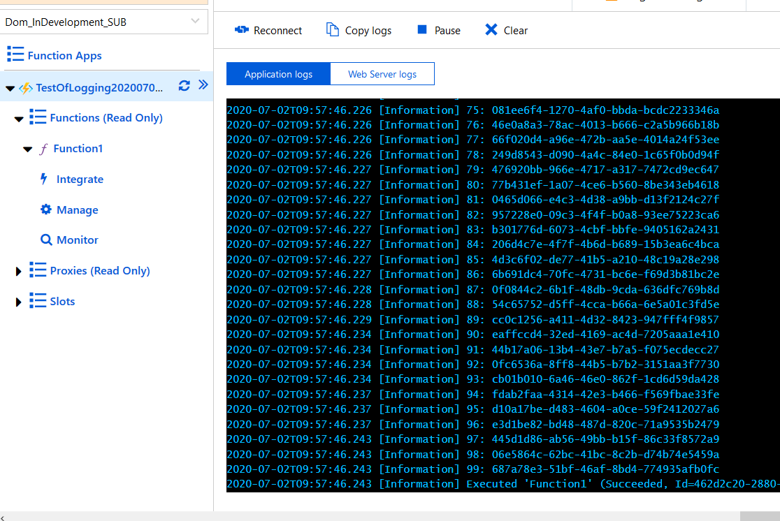 New Azure Functions Management Experience Log Stream Doesnt Log Everything · Issue 6302