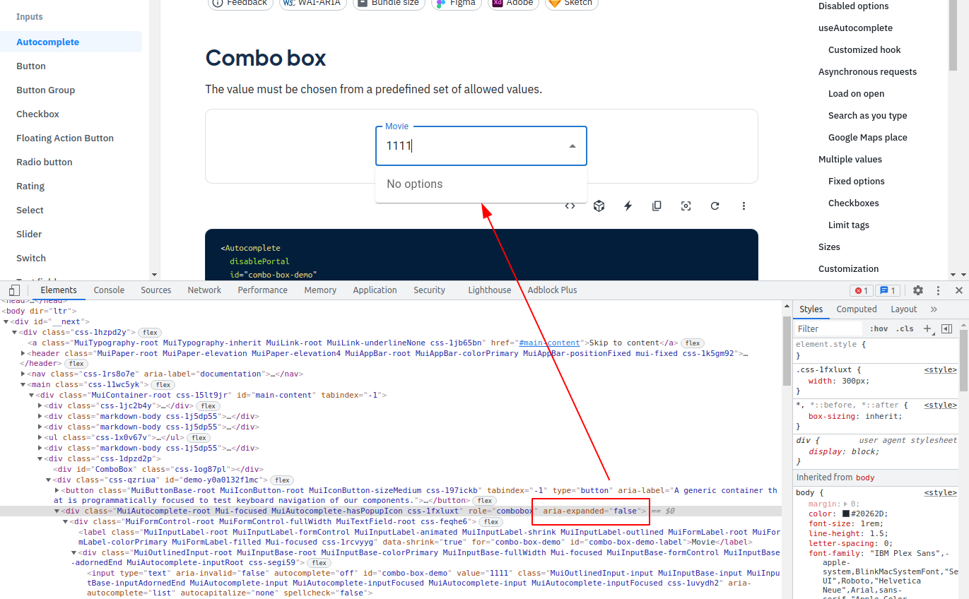 MuiAutocomplete-root has attribute [aria-expanded="false"] when "No Options" · Issue #28514 ...