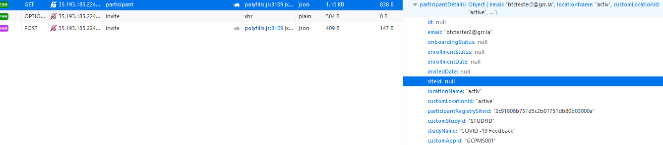 Participant details page > Not able to Resend Invitation to the participant : Getting error ...