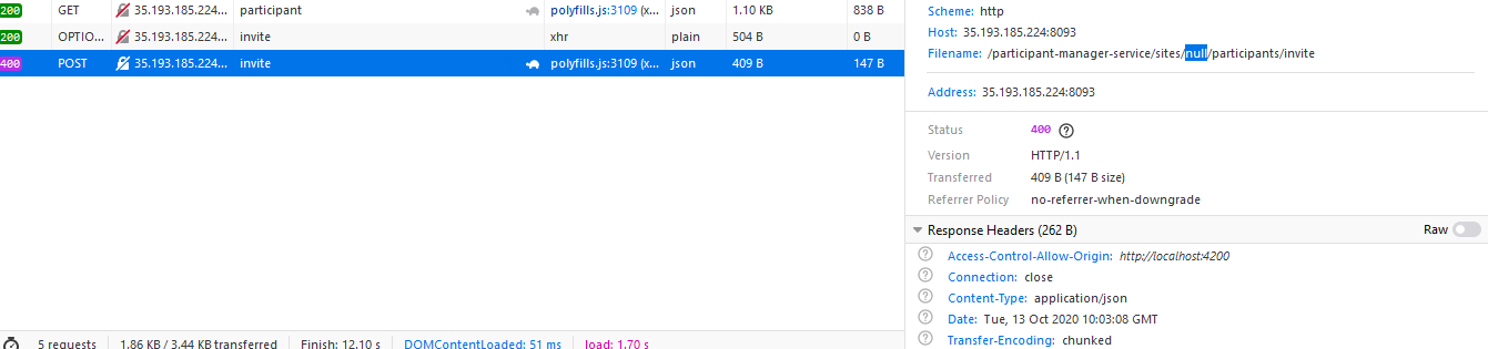 Participant details page > Not able to Resend Invitation to the participant : Getting error ...