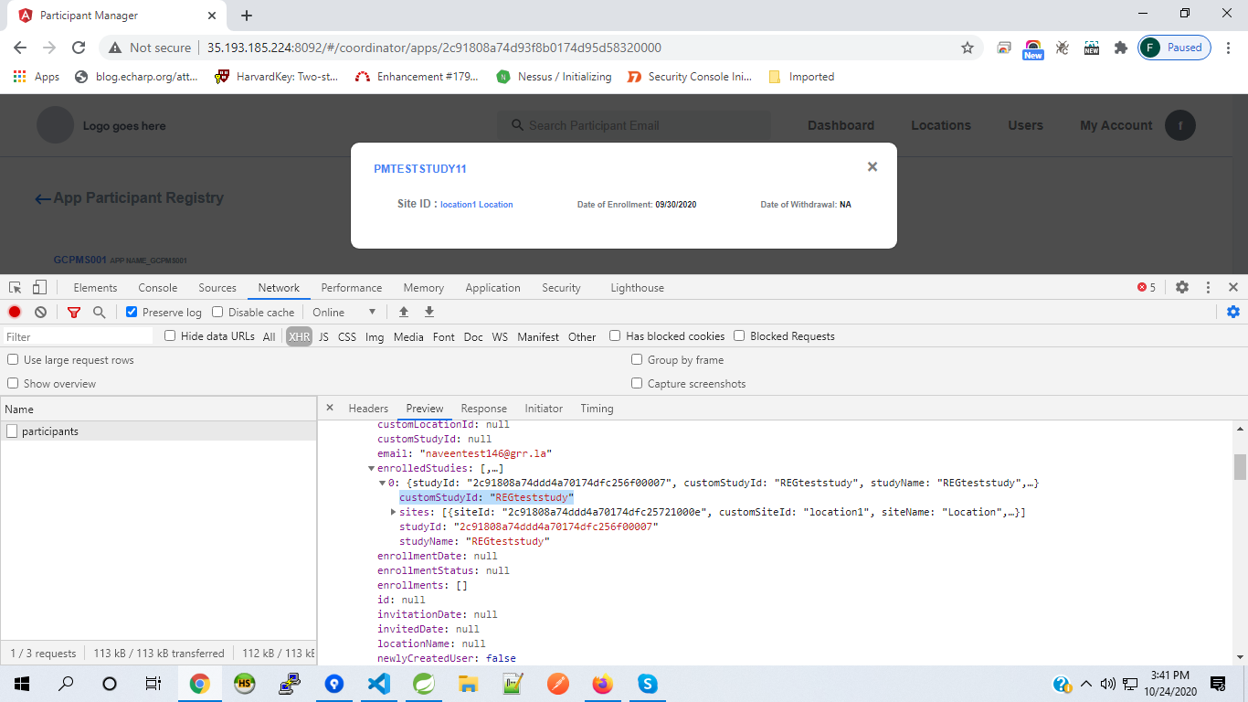 Apps > App participant registry > Studies enrolled popup > Site id should be displayed as NA ...