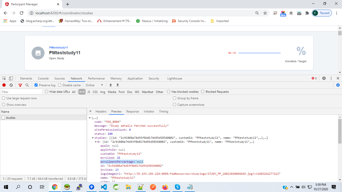 Open study > Studies tab > issues when enrolled participant count crosses the defined enrollment ...