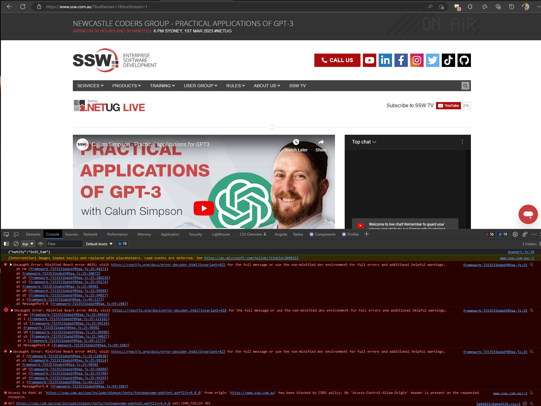 🐛 LiveStream - generating lots of hydration/CORS errors in console · Issue #306 · SSWConsulting ...