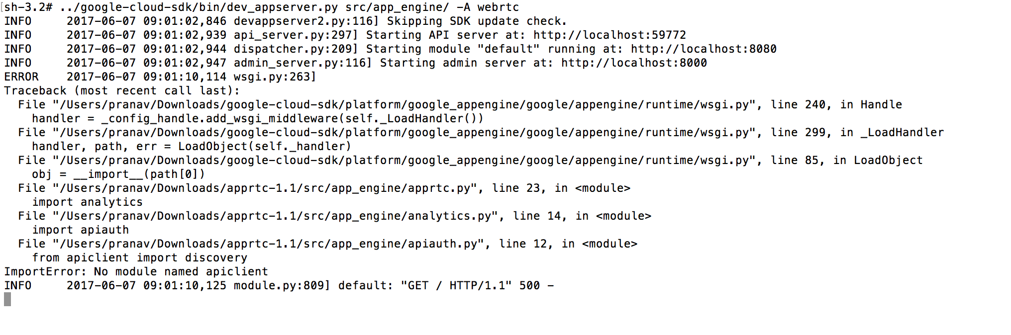 ImportError: No module named apiclient · Issue #451 · webrtc/apprtc · GitHub