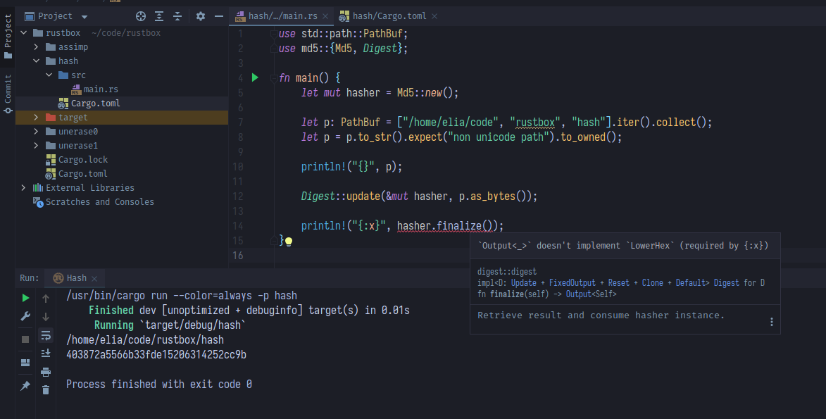 `digestoutput ` Doesnt Implement `lowerhex` But Really It Does · Issue 7716 · Intellij Rust