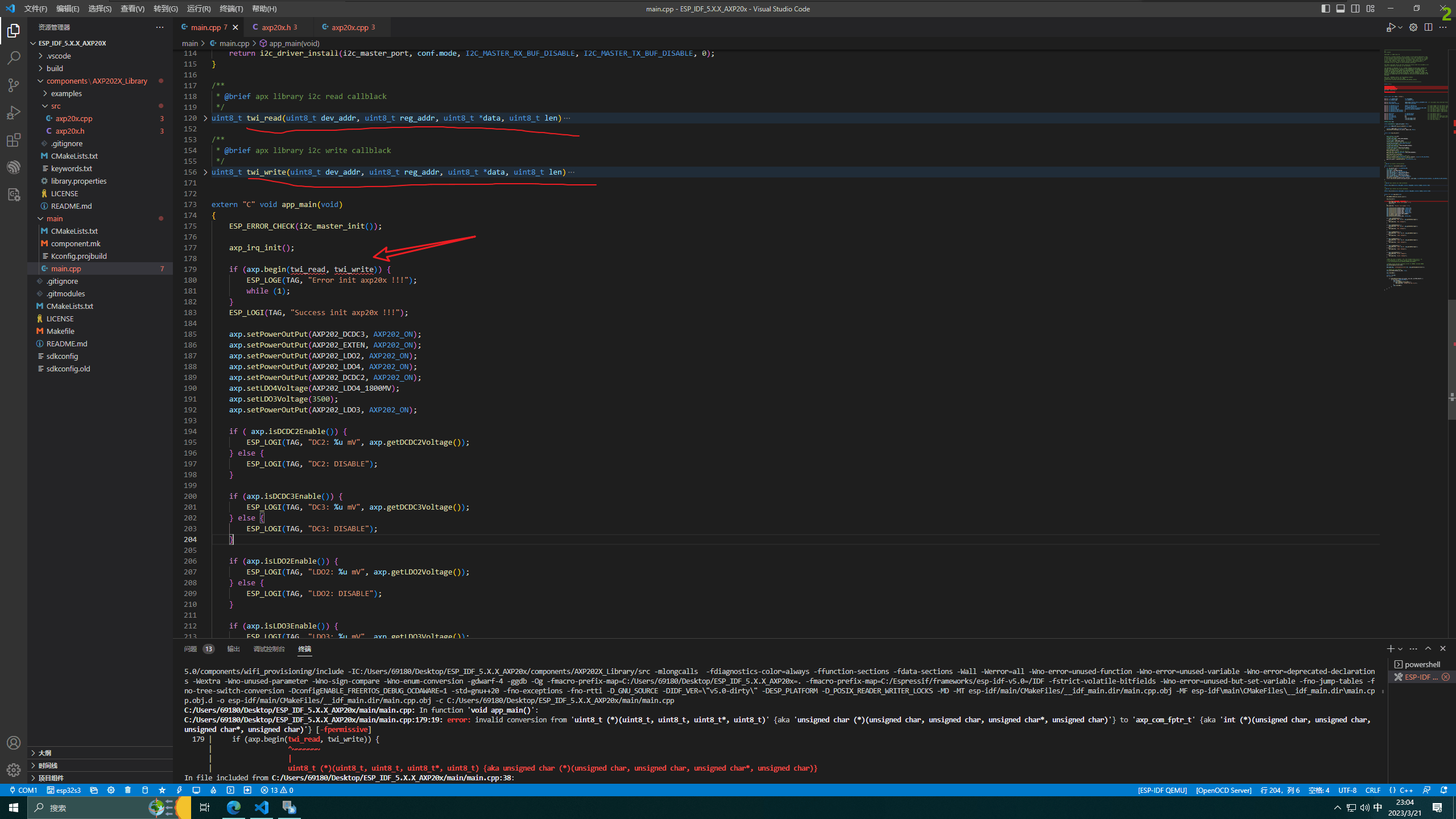I found an type error while building（Contains my workaround） · Issue #1 · lewisxhe/ESP_IDF ...