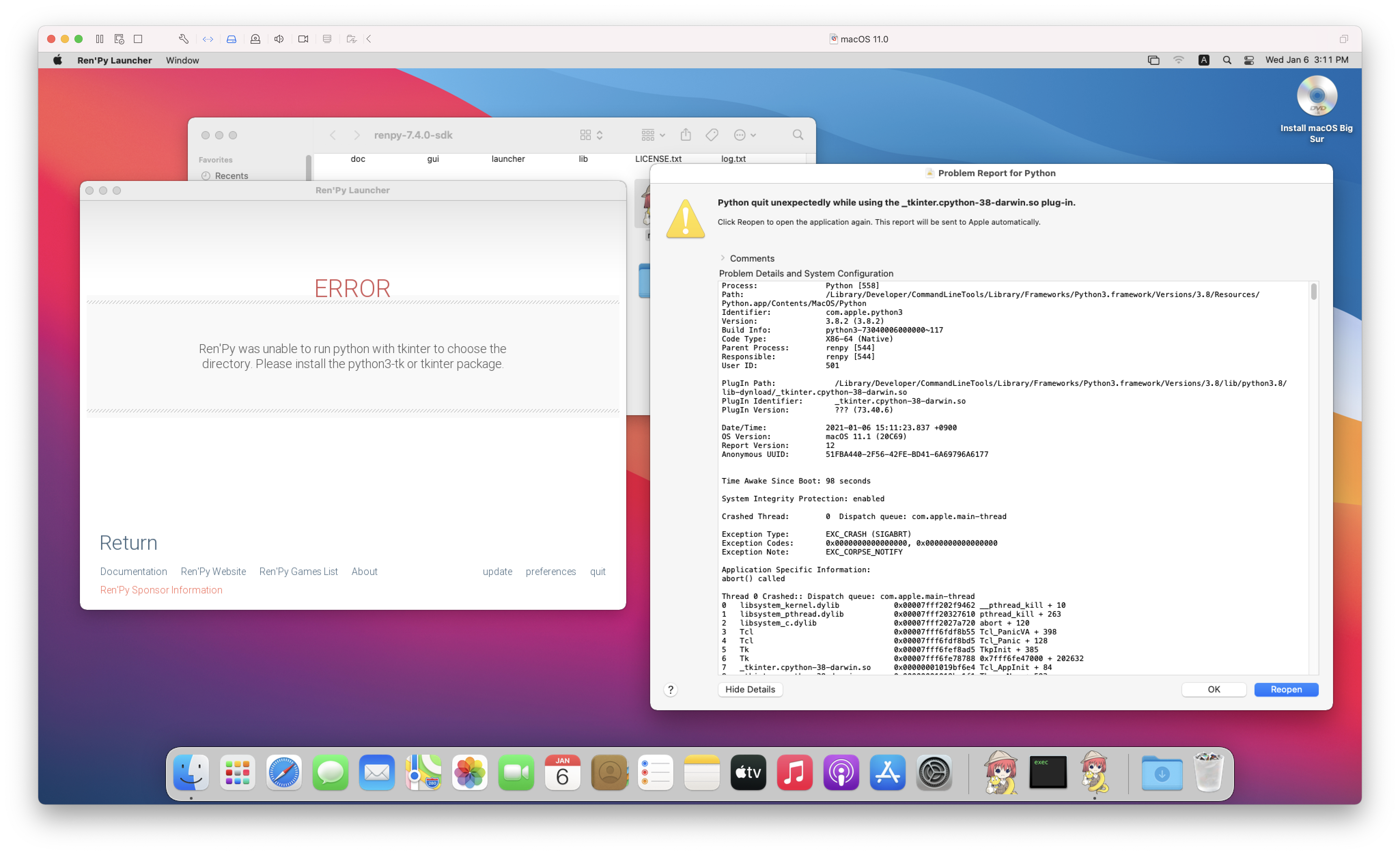 [7.4.0] Python quit unexpectedly while using the _tkinter.cpython-38 ...