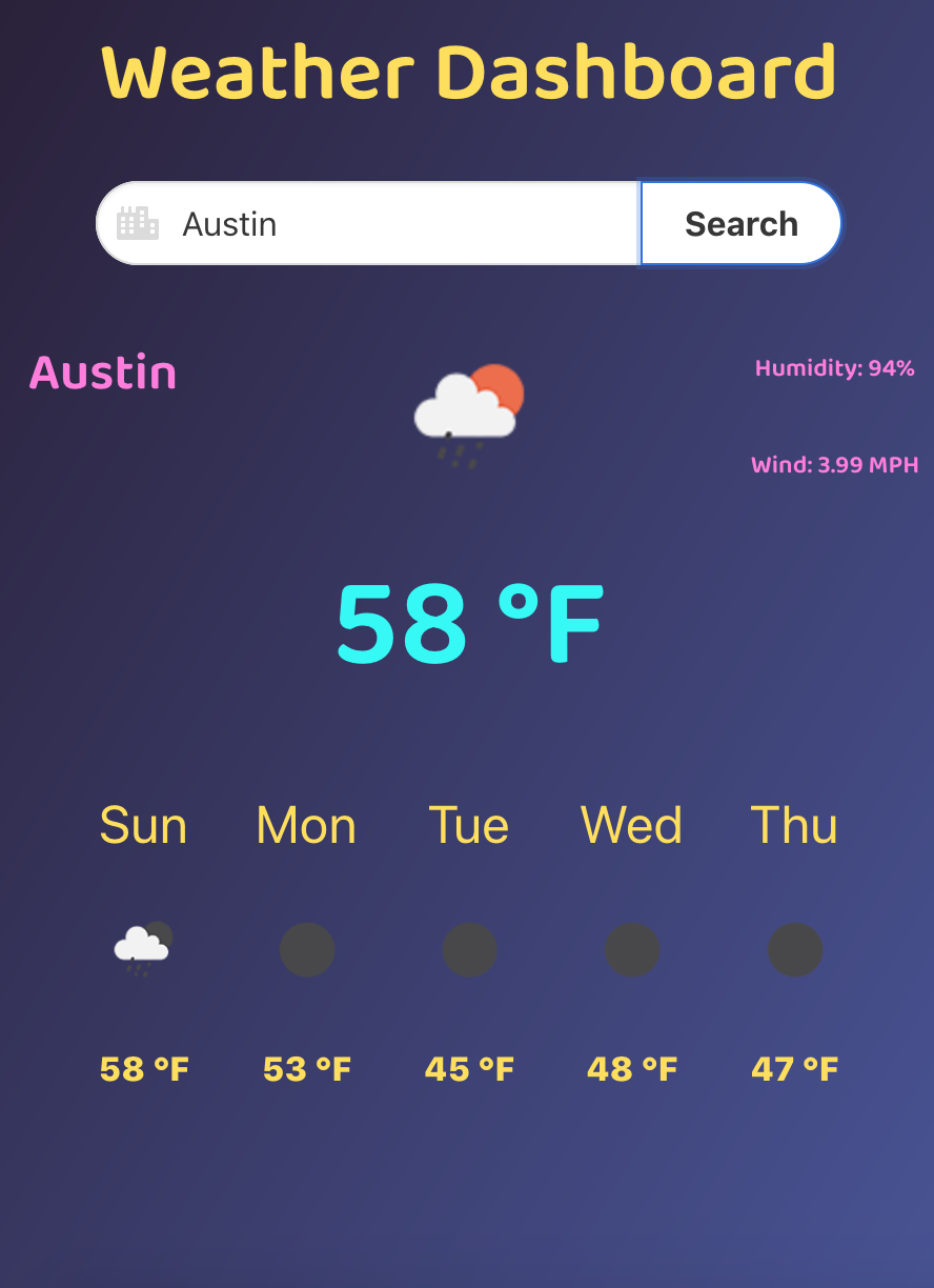 GitHub - tydangelo18/weatherdashboard: A weather app that allows you to search a U.S city and ...
