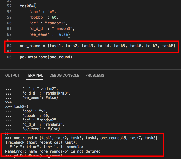 Running Highlighted Python Script Results In Errors Whereas Running The
