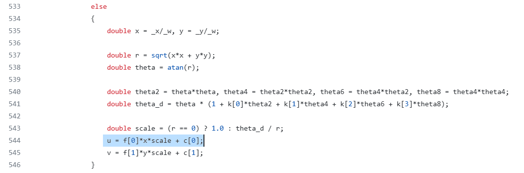 Question about fisheye camera model in cv::fisheye::initUndistortRectifyMap and the document ...