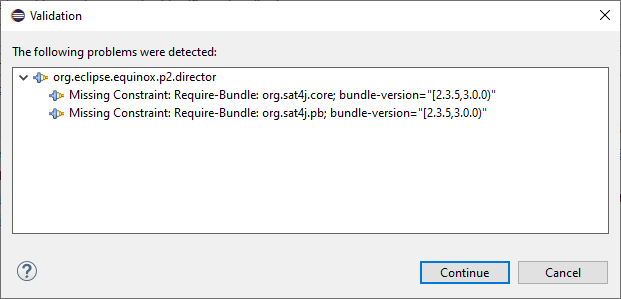 [p2.director] Missing constraints on org.sat4j.core · Issue #35 · eclipse-equinox/p2 · GitHub
