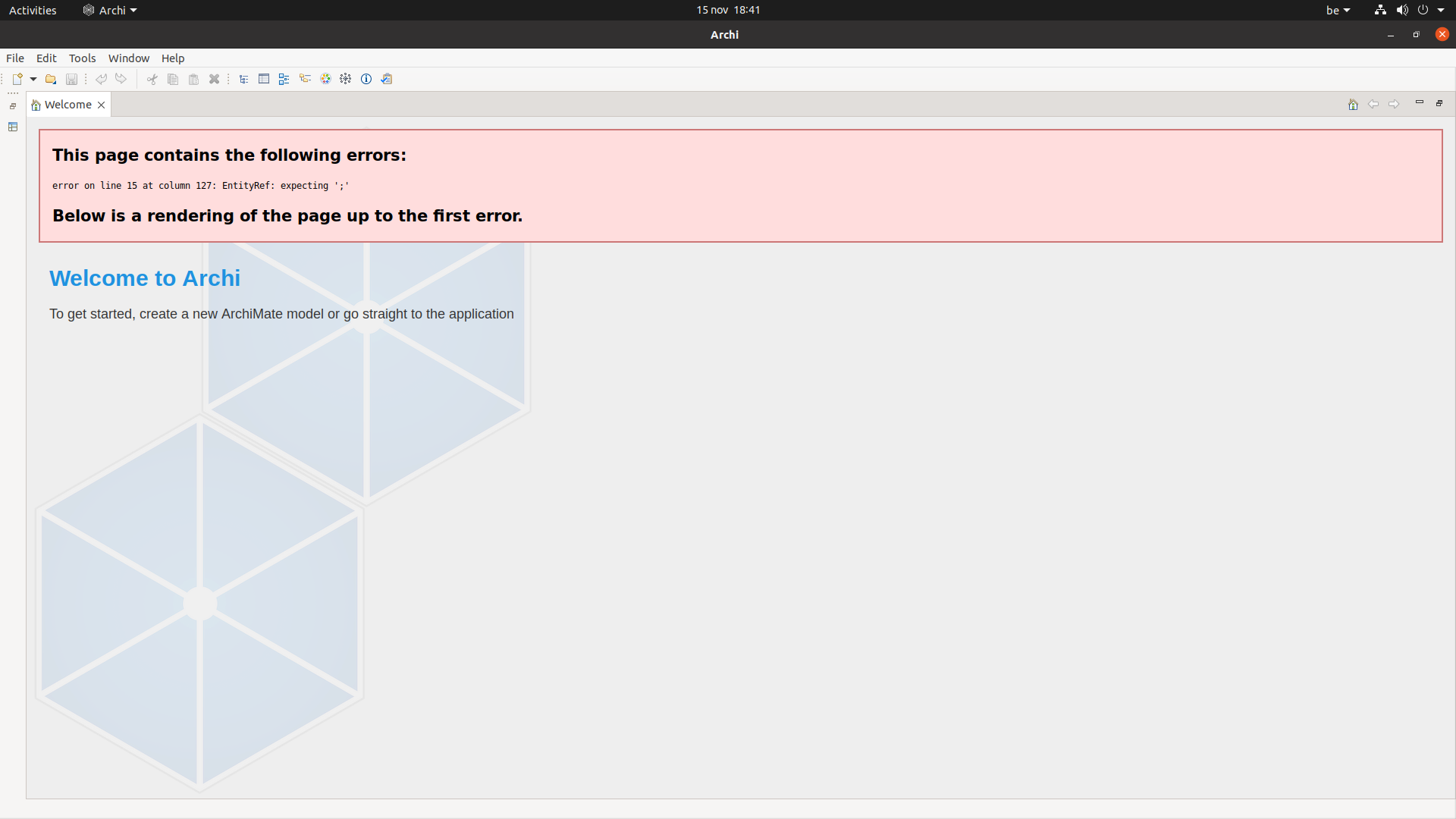 Welcome Screen Shows Error Message On Linux · Issue 1000 · Archimatetoolarchi · Github 