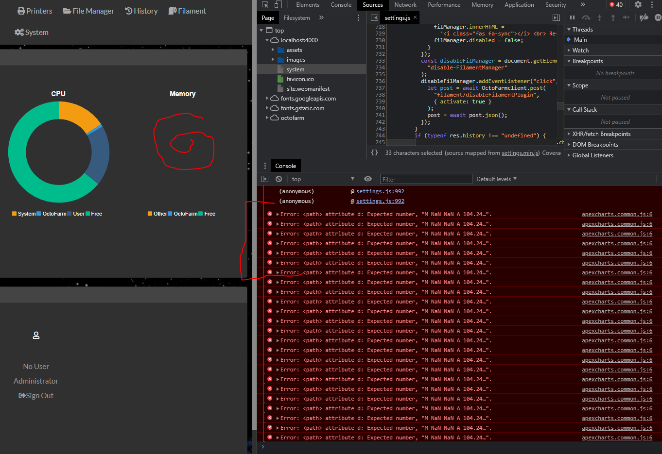 Settings Memory pie chart svg error · Issue #378 · OctoFarm/OctoFarm ...