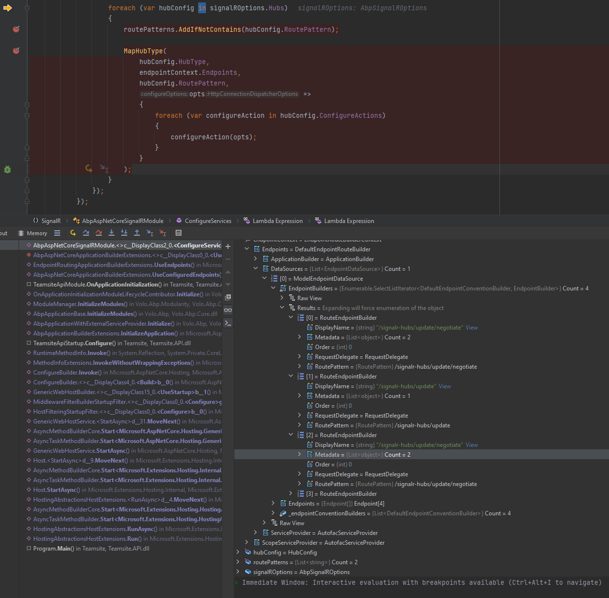 Signalr Hub Is Registered Twice Due To Own Module In The Same Project Causing Unambiguous