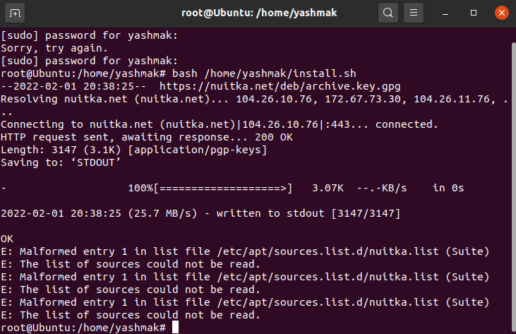 Nuitka installation script not working properly on Ubuntu · Issue #1404 ...