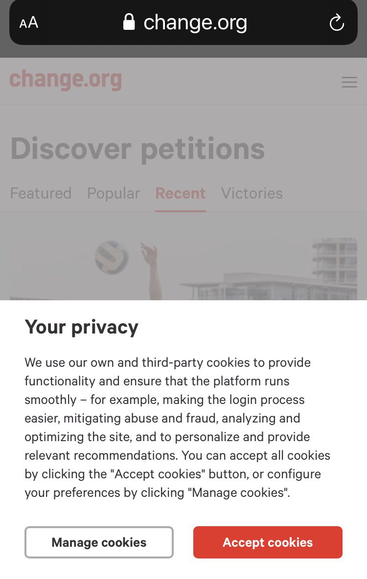 Cookie notice on Change.org is not blocked · Issue #67 · oblador/hush · GitHub