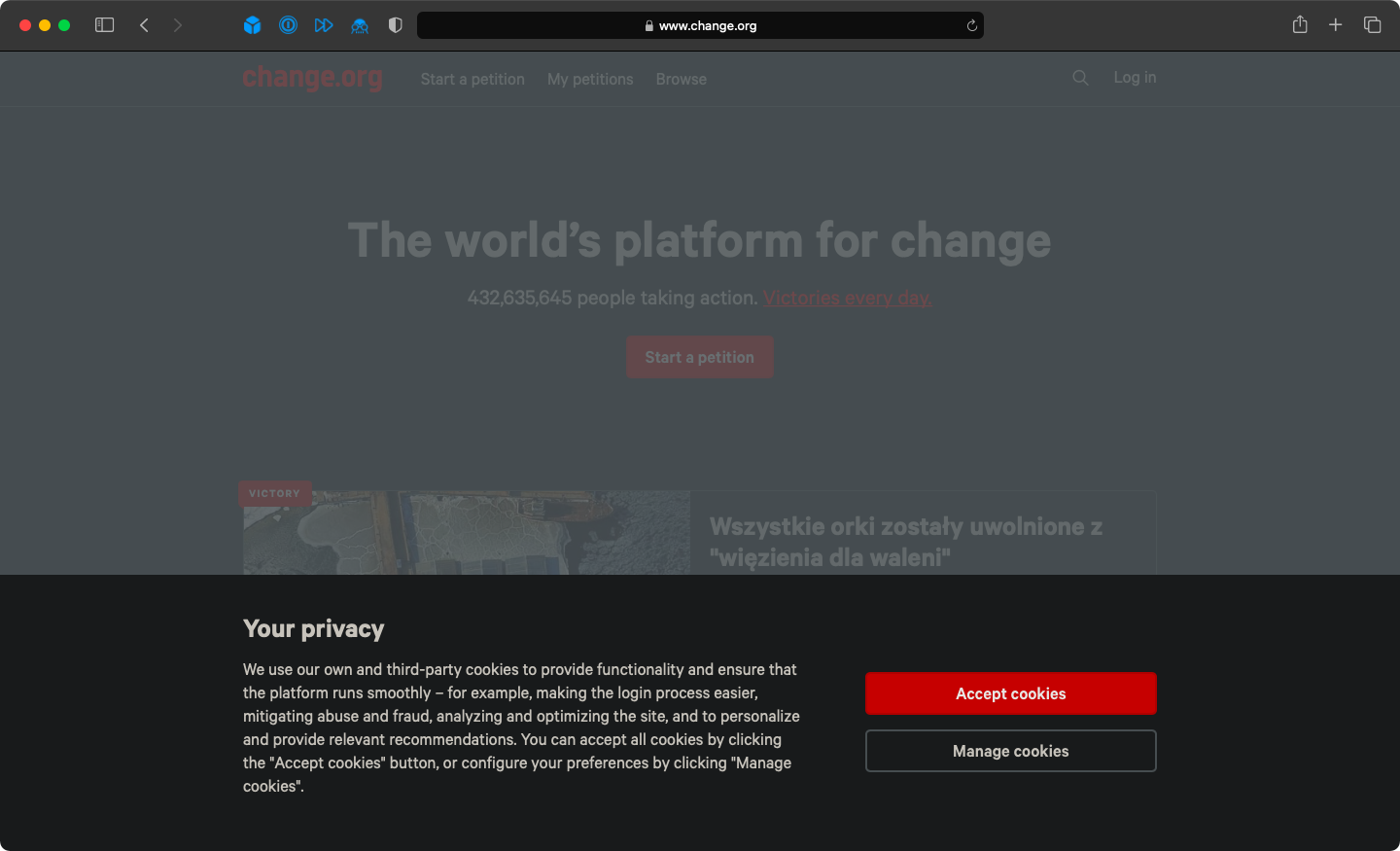 Cookie notice on Change.org is not blocked · Issue #67 · oblador/hush · GitHub