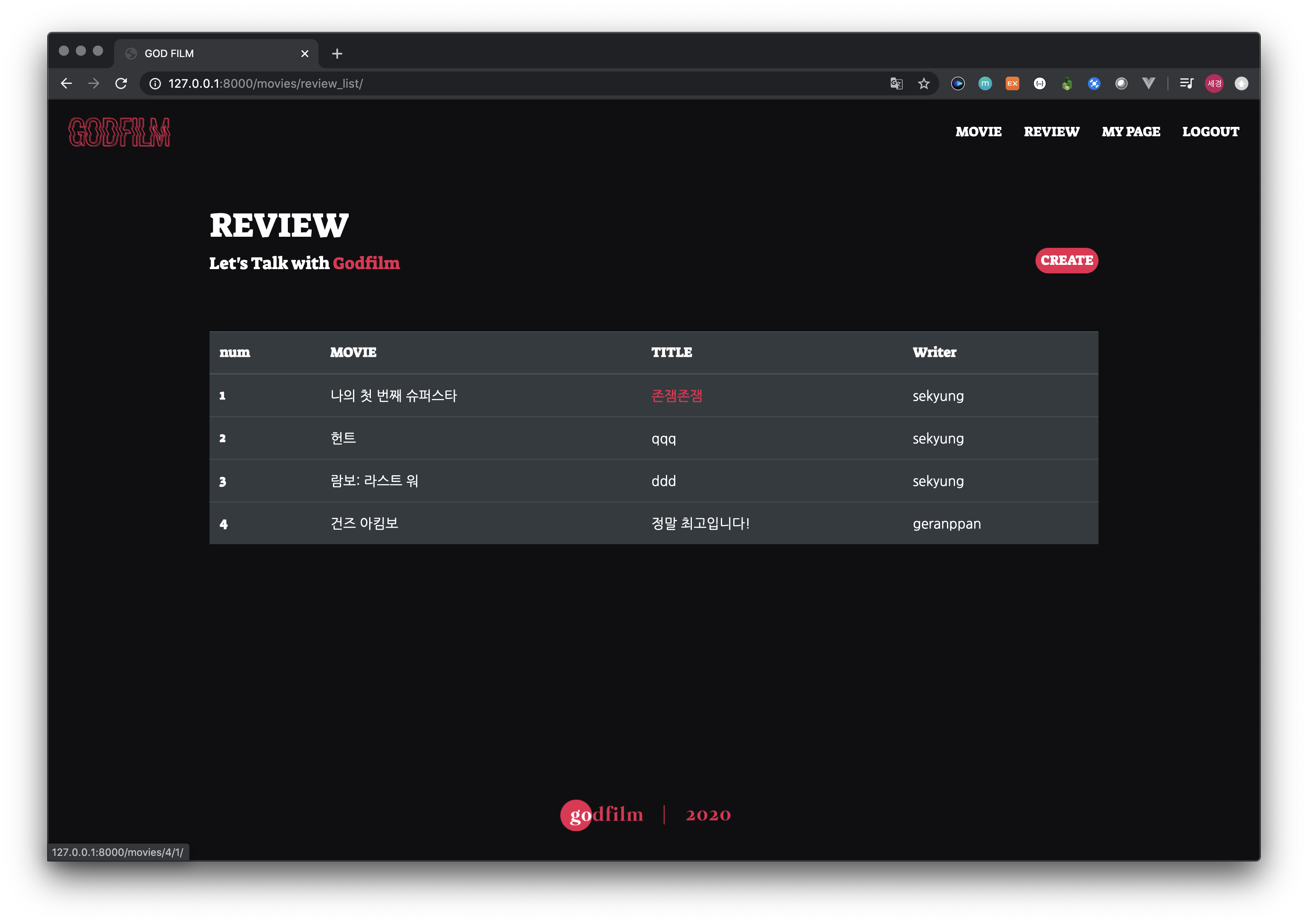 GitHub - kyngskwk/movie_pjt: 📽️ 영화 추천 웹 사이트 구축 프로젝트 : GOD FILM 🎞️
