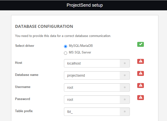 ProjectSend uses "Bring your own Database" style instead of providing a ...
