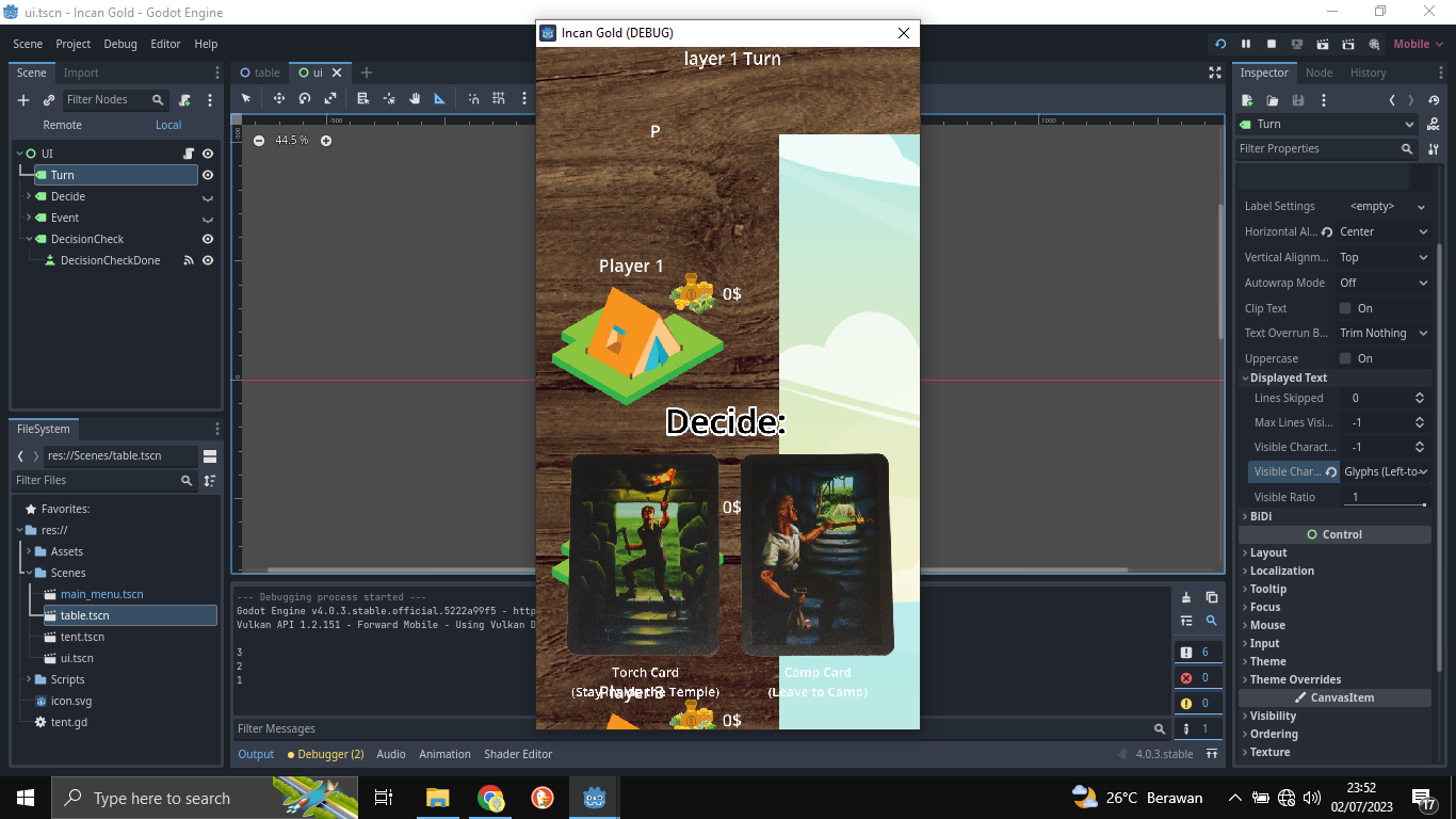 The Label That is inside a scene, childed with another scene first text is not following ...