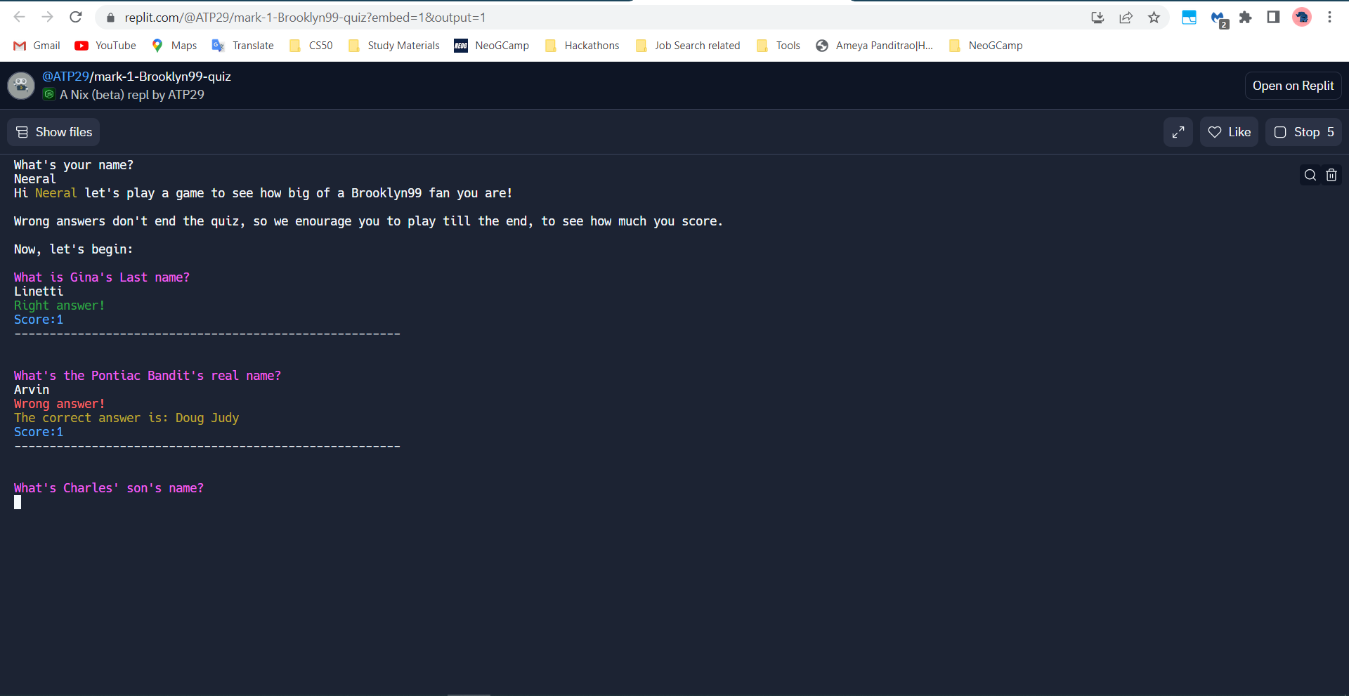 GitHub - AmeyaP29/mark-1-Brooklyn99-Quiz: A Simple Brooklyn99-Cli-Quiz