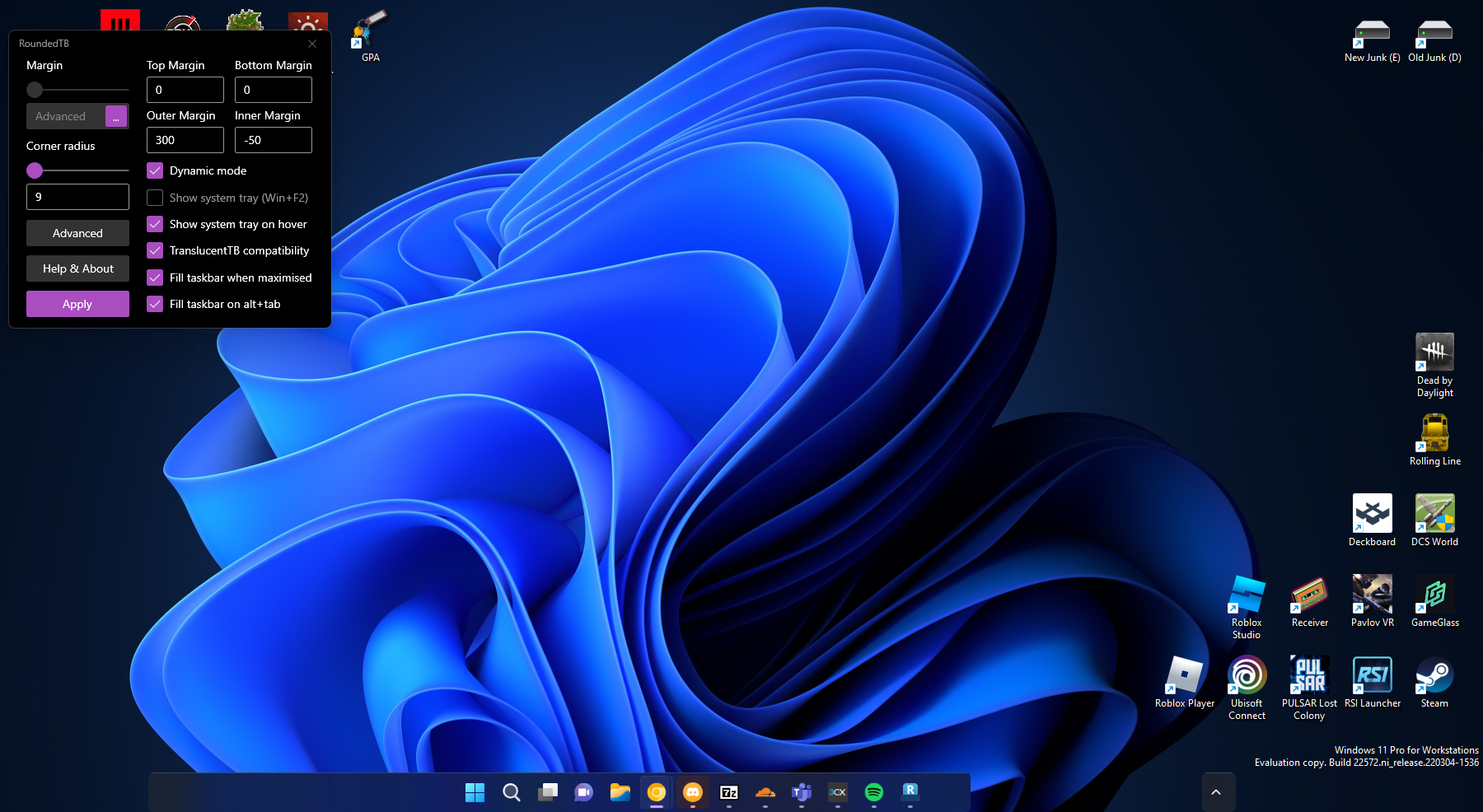 RoundedTB 1.3.1.0 Dynamic Mode not working on 22572.201 · Issue #193 · RoundedTB/RoundedTB · GitHub