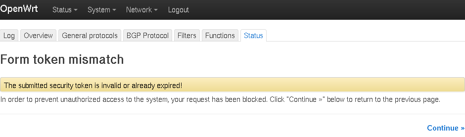 bird1: Form token mismatch · Issue #922 · openwrt/routing · GitHub