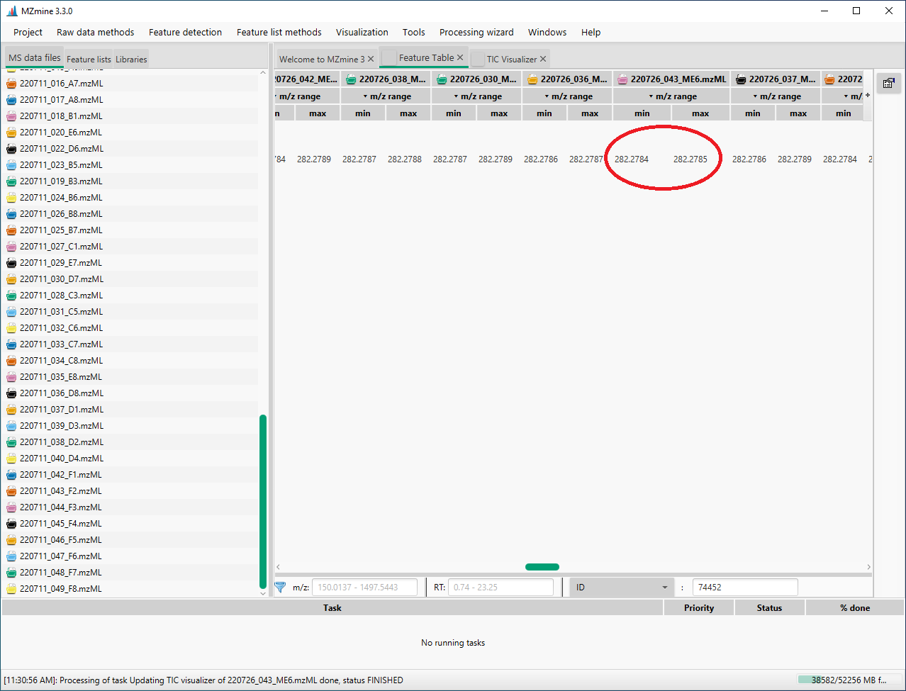 Which m/z range is used for peak integration in untargeted analysis ...
