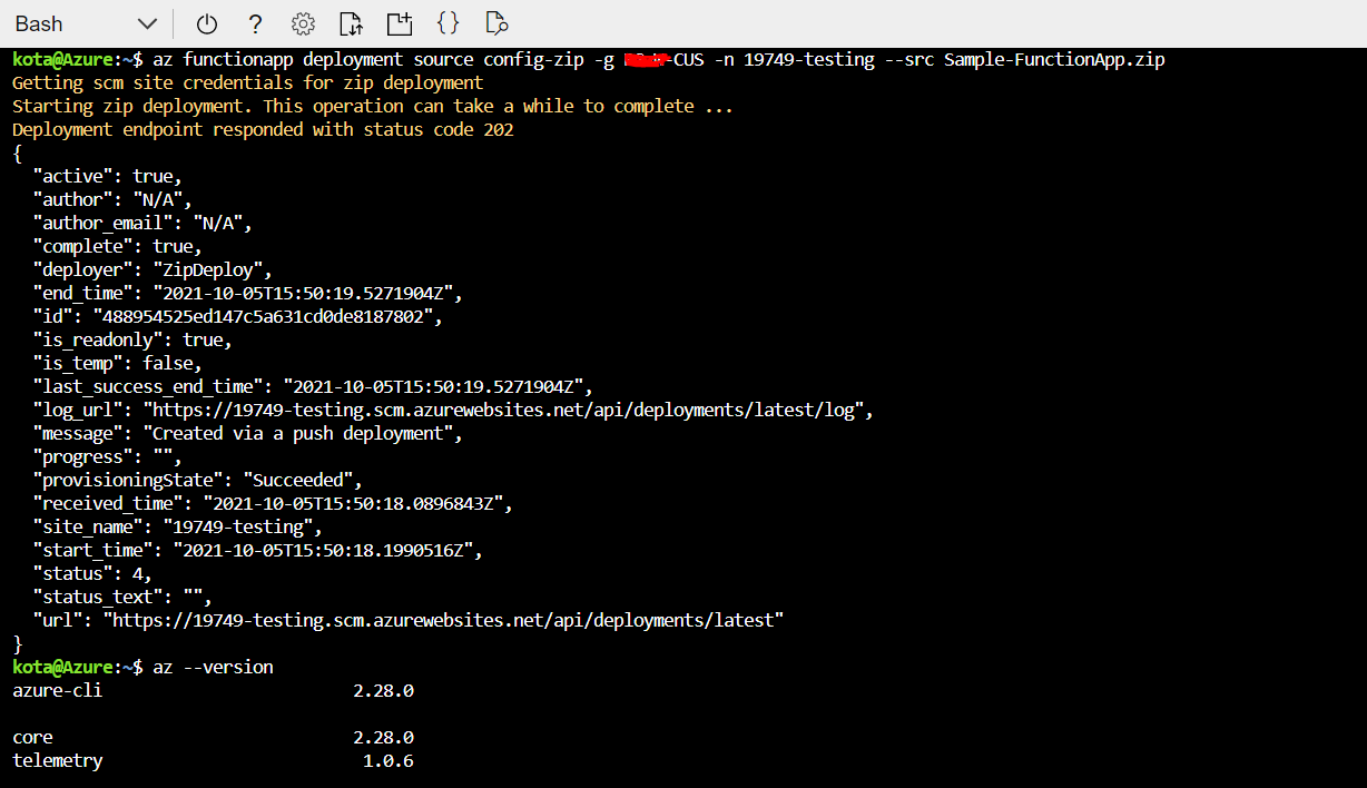 Functionapp `az Functionapp Deployment Source Config Zip` Connectionpool Read Timed Out
