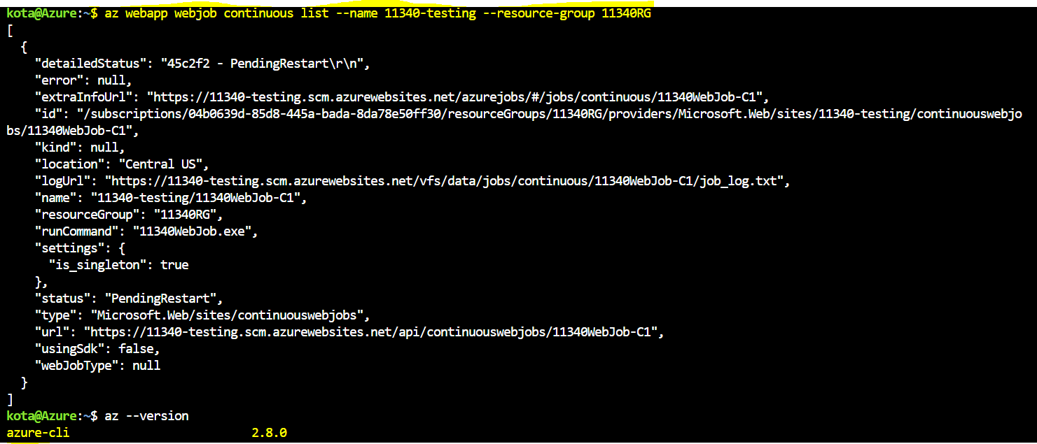 Az Webapp Webjob Continuous List Throws Errors · Issue 11340 · Azure Azure Cli · Github