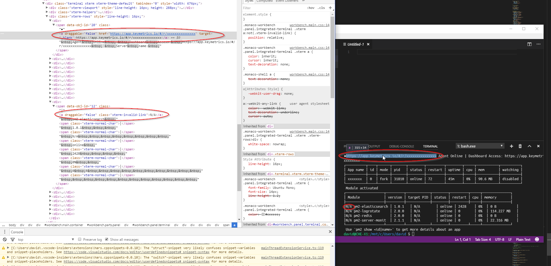 Integrated console: Certain Unicode characters followed by a link cause the link to duplicate ...